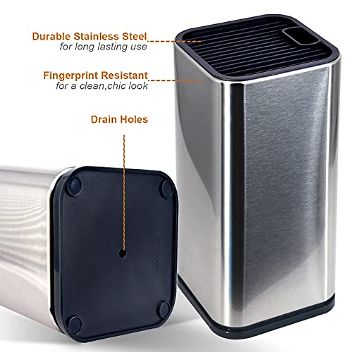 Stainless Steel Universal Knife Block Holder with Slots for Scissors or Sharpening Rod, Space Saver Knife Storage, Detachable for Easy Cleaning, Square Knife Holder For Safe