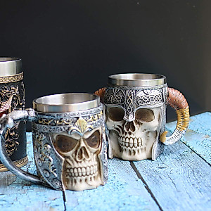 OTARTU 13oz Skull Coffee Mug Viking Skull Beer Mugs Stainless Steel Liner Gift for Men Father's Day Gifts