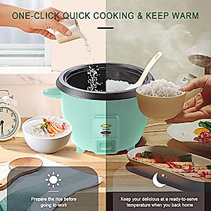 Mishcdea Small Rice Cooker 3 Cups Uncooked, Electric Mini Rice Cooker with Steamer Basket, Removable Nonstick Pot, 12H Automatic Keep Warm, for Rice, Soups, Stews, Grains, Oatmeal - Aqua