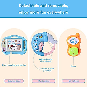 2 in 1 Sit to Stand Baby Walker with Music and Light, Toddler Push Toys for Learning to Walk, with Removable Drawing Board, Music Piano, Mini Phone for 6 Months Up Baby Boys Girls