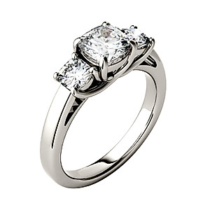 14K White Gold Moissanite by Charles & Colvard 6mm Cushion Trellis Three Stone Engagement Ring-size 8.5 1.76cttw DEW
