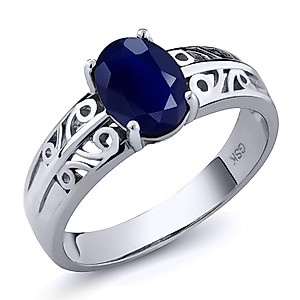 Gem Stone King 925 Sterling Silver Blue Sapphire Women Ring (1.80 Ct Oval, Gemstone Birthstone, Available in size 5, 6, 7, 8, 9)