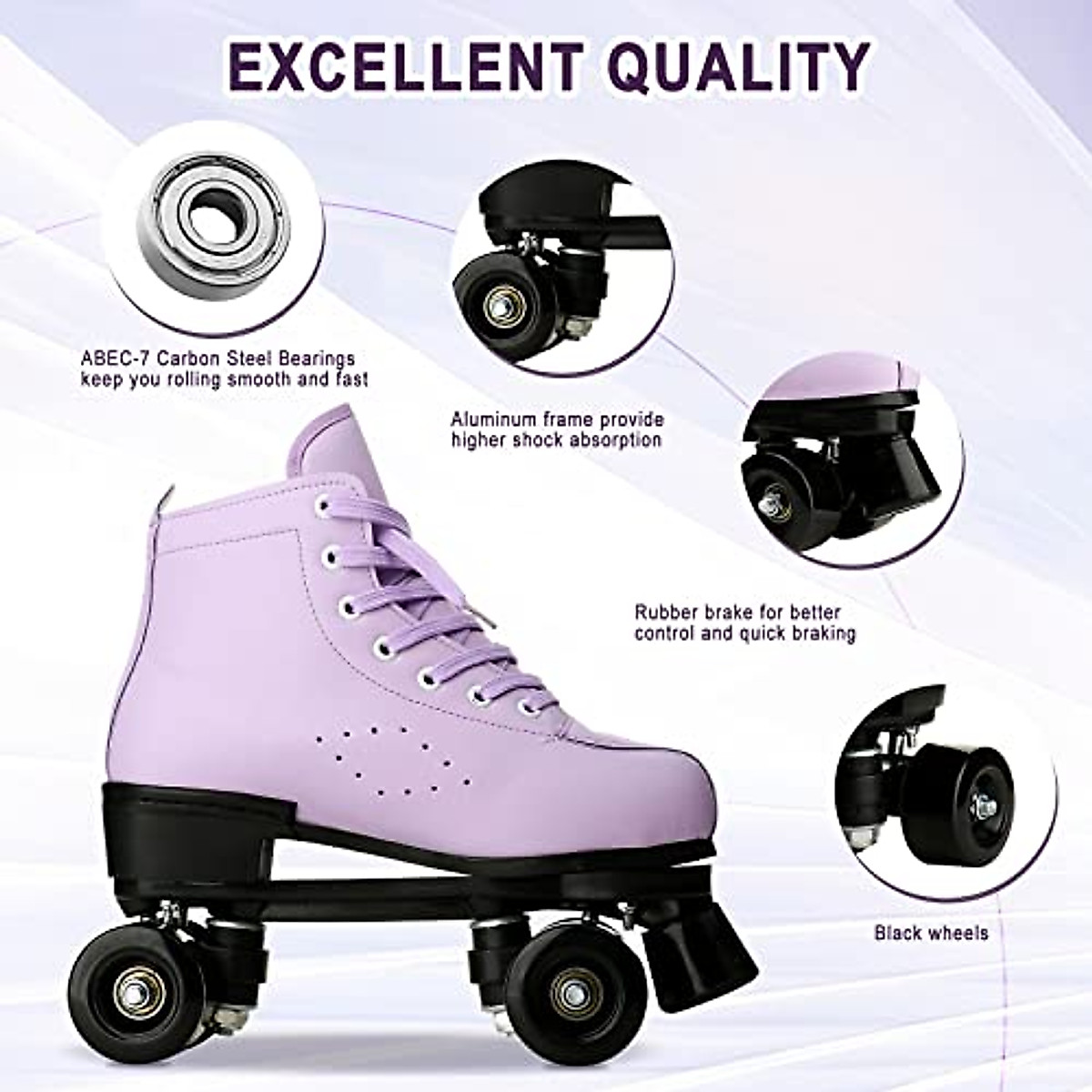 Roller Skates for Women Men PU Leather Classic Roller Skates Adjustable Four-Wheel High-Top Shoes for Beginner, Professional for Indoor Outdoor Girls Unisex