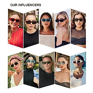 SOJOS Trendy Y2K Polarized Rectangle Sunglasses for Women Men Retro Designer Rave Sunglasses SJ2228, Black/Grey