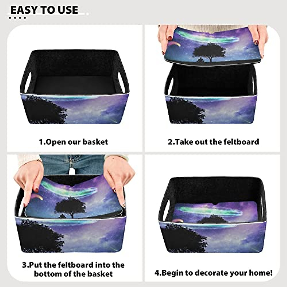 Night Man Meditating Storage Basket Felt Storage Bin Collapsible Shelves Basket Decorative Baskets Organizer for Kids Bedroom Magazine