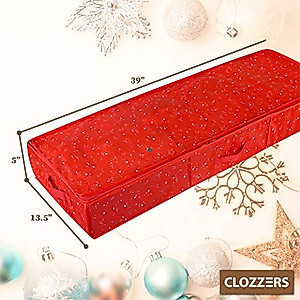 CLOZZERS Wrapping Paper Storage Container, with 2 Large Pockets for Accessories and Supplies, Heavy Duty Wrapping Paper Holder, Tear Resistant and Water Resistant, Fits up to 24 Standard Rolls, Red Stars Print