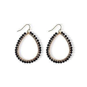 Bohemian Boho Beaded Teardrop Dangle Drop Earrings Hollow Sparkly Crystal Gold Wire Wrapped Crystal Earrings for Women Statement Jewelry-black