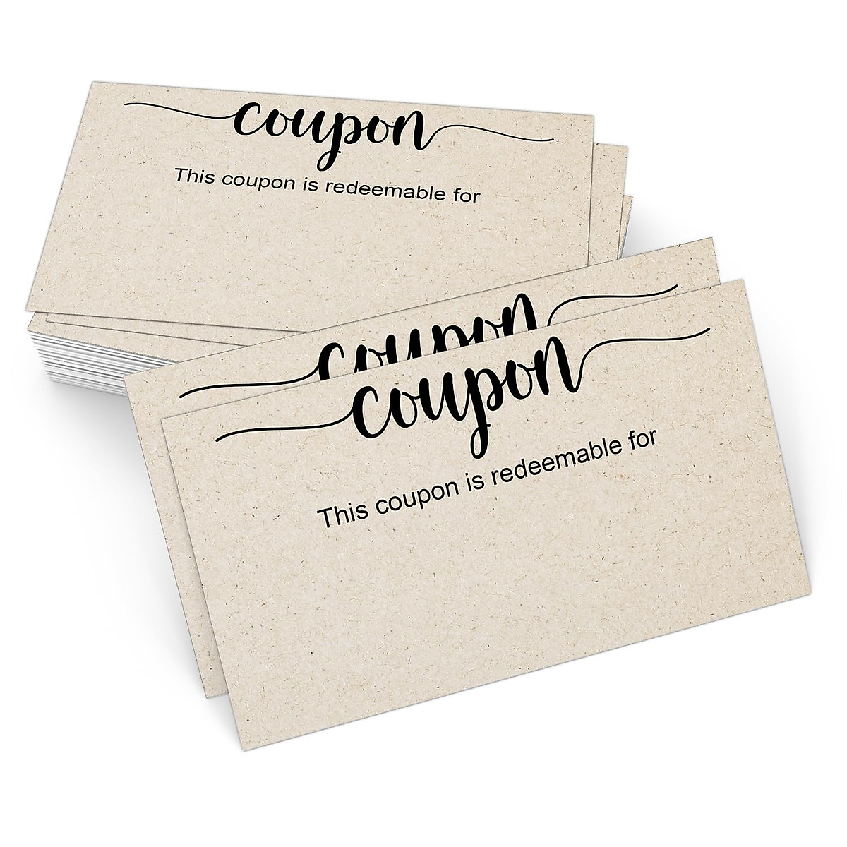 321Done Blank Coupon Cards Tan, 3.5x2 (50 Pack) Made in USA, Little DIY Gift Certificate, Vouchers for Present, Holiday, Valentines Simple Redeemable For Design, Thick Paper, Space to Personalize