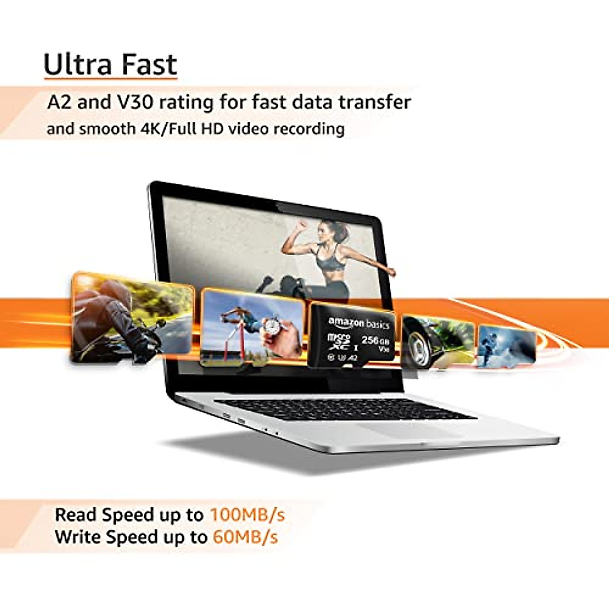 Amazon Basics microSDXC Memory Card with Full Size Adapter, A2, U3, Read Speed up to 100 MB/s, 256 GB