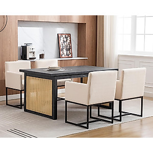 HNY Mid Century Modern Upholstered Dining Chairs with Arms Set of 2, Linen Accent Black Finish Metal Frame, 19'' Wide Arm for Living Room Kitchen Bedroom, Cream, Cream-linen-black Frame