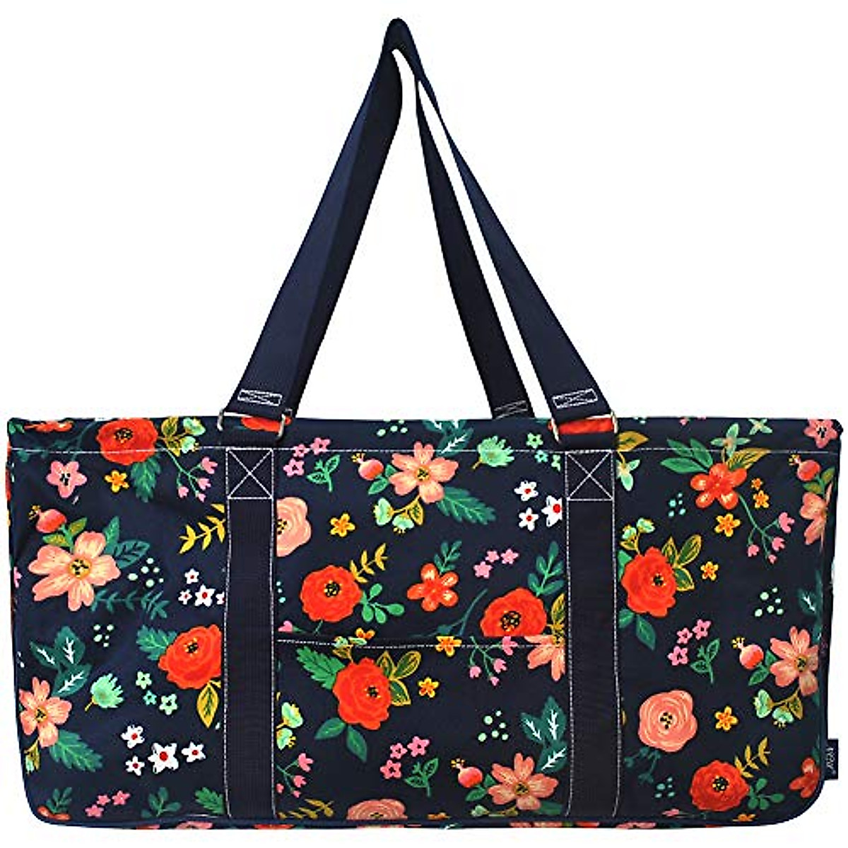 NGIL Extra Large Utility Tote Reusable Grocery Bag Oversized Collapsible for Groceries, Storage, Picnic, Beach (Floral Pattern-navy)