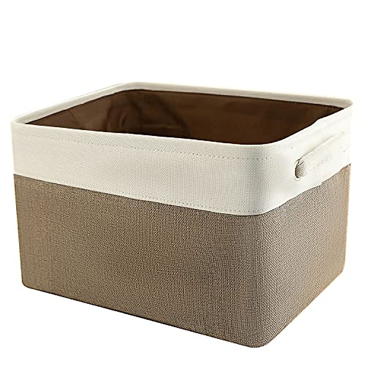ECOMEX Fabric Storage Baskets for Organizing, Baskets Storage Bins Clothes with Rope Handles, Empty Decorative Gift Baskets for Nursery Shelf, Closet, Office（1 Pack, White Fight Brown）