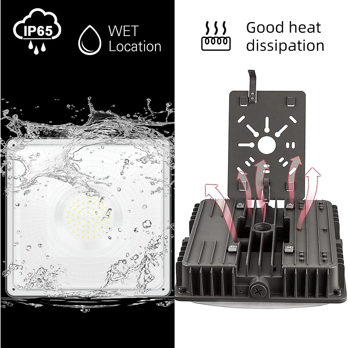 Feazac LED Canopy Light Fixture,45W 5850lm HID/HPS Replacement, 9.5" x 9.5", LED Shop Light, 5700K, AC100-277V, IP65 Waterproof,Canopy Light Outdoor for Gas Station,Warehouse Light (45W-1PACK)