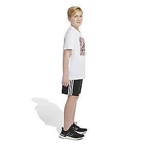 adidas Boys' Big Short Sleeve Cotton Blocked BoS Logo T-Shirt, White, M(10/12)