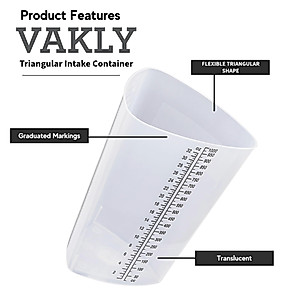 Plastic Graduated Triangular Intake Output Container [5 Pack] 32 Ounce Three-Sided Translucent Laboratory Beaker for Measuring and Mixing - Clear Markings in oz and cc - for Specimen, Paint and Epoxy