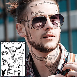 6 Sheets Halloween Temporary Tattoos Stickers Face Tattoos Kit Fake Body Art Tattoo Festival Makeup Halloween Face Tattoos for Women Men Kids Cosplay Halloween Costume Accessories