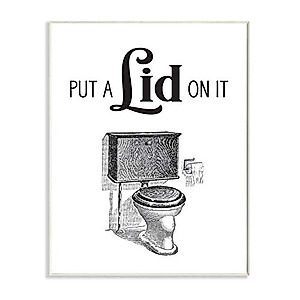 Stupell Industries Put A Lid On It Toilet Bathroom Word, Design by Artist Lettered and Lined Wall Art, 10 x 15, Wood Plaque