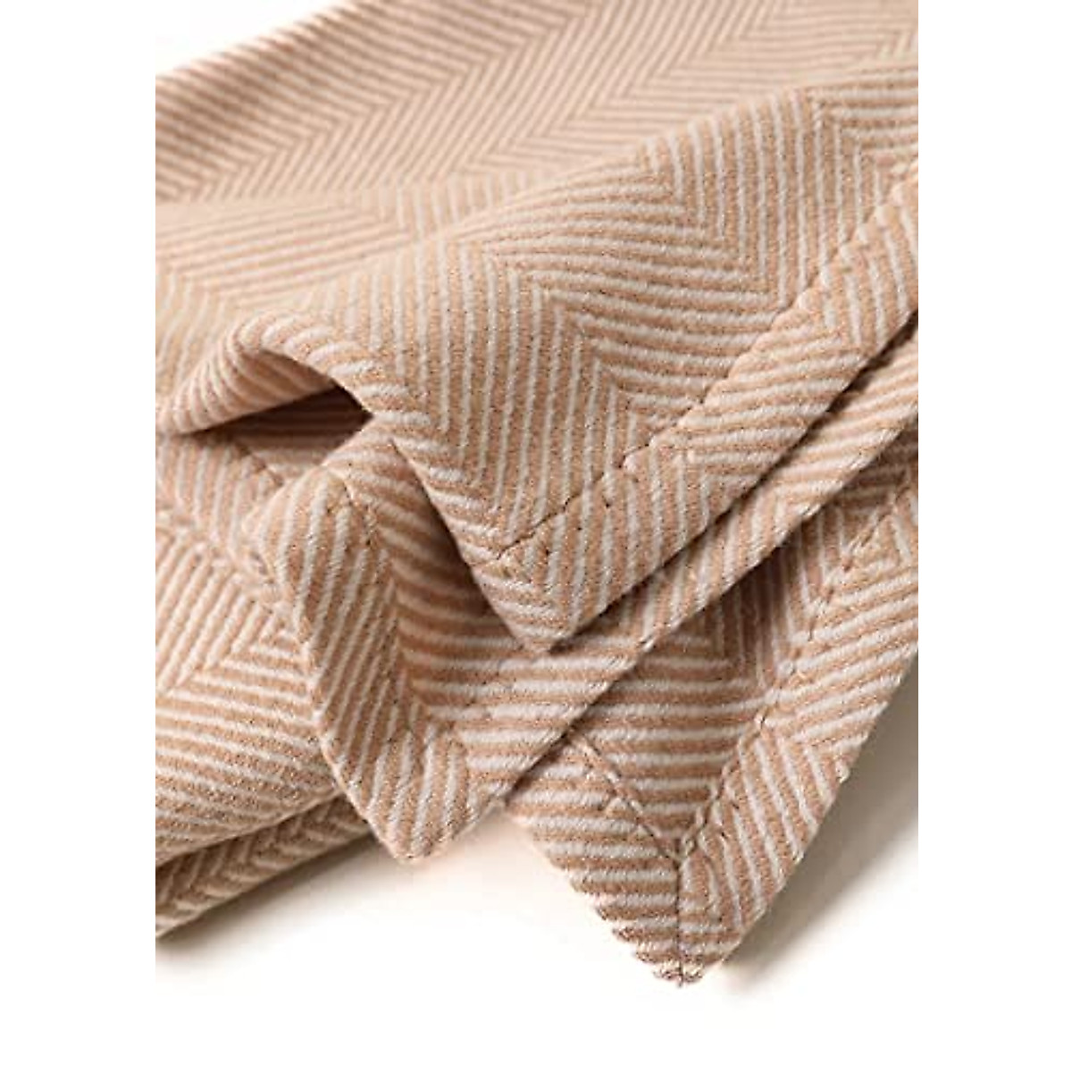 CURATED & COZY 100 Percent Wool Tan and Ivory Soft Herringbone Throw Blanket 53''x69'' (Tan and Ivory), 1HDBKHER003