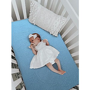 Muslin Crib Sheet, Muslin Fitted Crib Sheet, Soft Fitted Crib Sheet, Stretchy and Breathable Toddler Crib Sheet for Boys and Girls, Fits Standard Crib and Toddler Mattress (Dusty Blue)