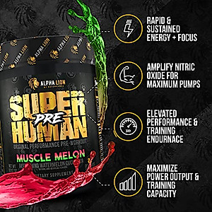 ALPHA LION Superhuman Pre Workout Powder, Beta Alanine, L-Taurine & Tri-Source Caffeine for Sustained Energy & Focus, Nitric Oxide & Citrulline for Pump (21 Servings, Muscle Melon)