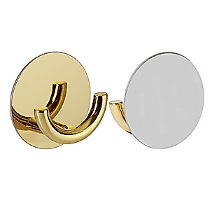 Self Adhesive Double Coat Hook Wall Mount, Round Double Towel Rack, Modern Kitchen Bathroom Multi-Purpose Hanger for Robe, Hat, Key… (Gold)