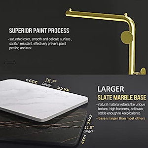 VEKOID Metal Coat Rack Freestanding with Natural Marble Base, Entryway Coats Hanger Stand with 3 Hooks, Home Hotel Hall Tree for Coats, Hats, Scarves, Clothes, and Handbags (Light Gold)