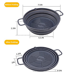 Suntchen 2-Pack Foldable, Reusable Silicone Air Fryer Liners - 7.5in Heat Resistant Liners for 3-5QT Air Fryer Baskets - Grey/Blue - Replacement for Parchment Paper