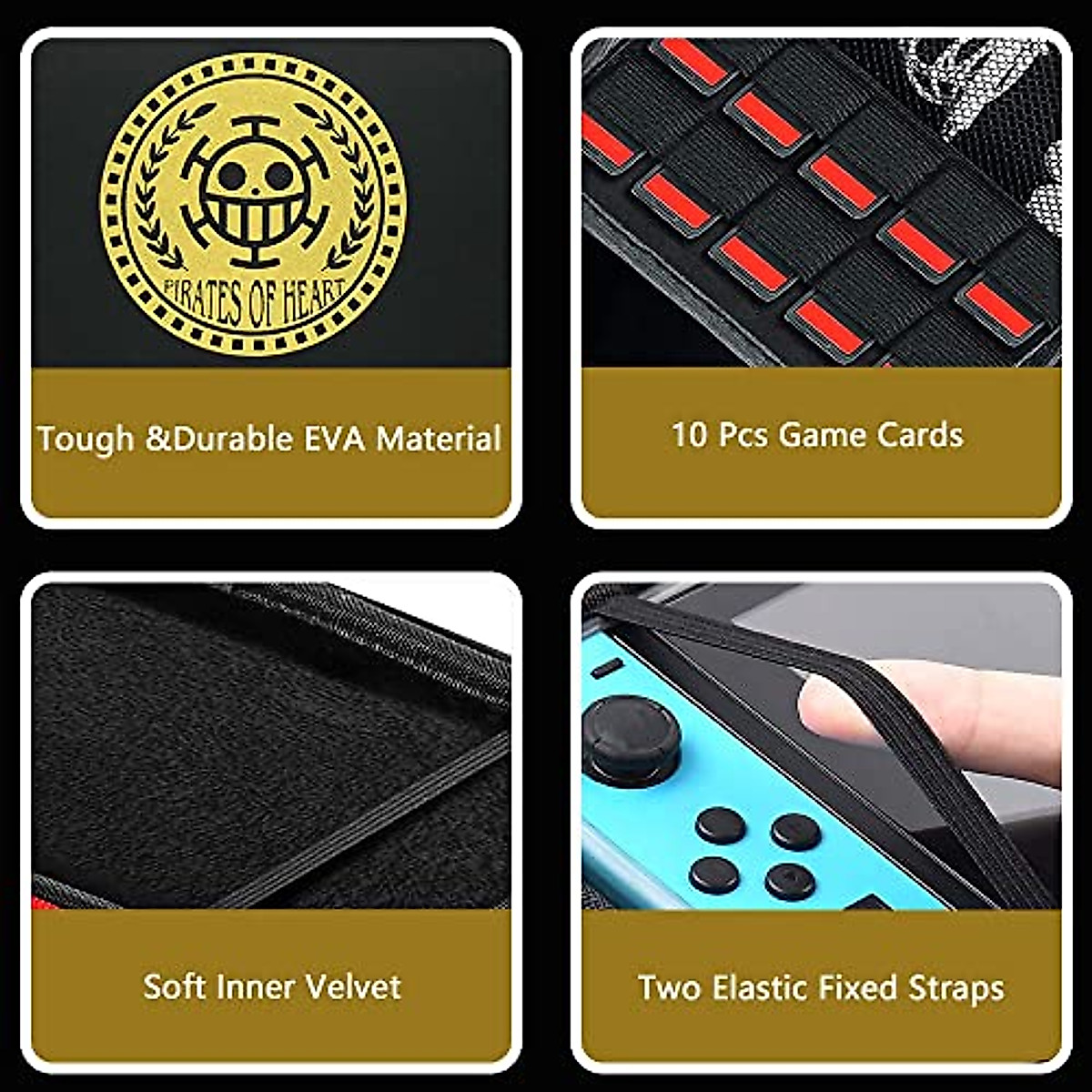 for One Piece Switch Carrying Case Compatible with Switch, with 10 Game Cards Holders Protective Hard Shell Travel Carrying Case Pouch for Switch Console & Accessories