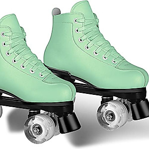 PERZCARE Roller Skates for Women&Girls,Classic Double Row 4 Wheels Shiny Quad Men's Skates,PU Leather High-top Roller Skates for Teens/Adult/Boys/Unisex Indoor/Outdoor