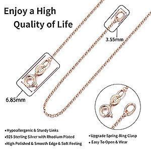 Jewlpire 925 Sterling Silver Chain Necklace for Women Girls, 1.3mm Cable Chain Rose Gold Chain Shiny & Sturdy Women's Chain Necklaces, 18 Inch