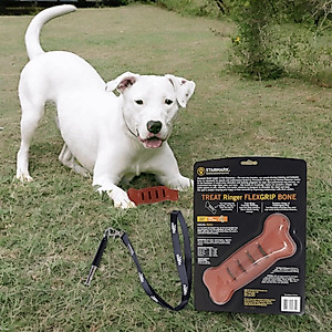 Starmark Dog Toy Treat Ringer Flexgrip Bone, 0.27Kg - Chew Toy For Dogs, Large Size For Bigger Breeds, Promotes Dental Health - Bundle With Ss Pet Training Whistle [Pack Of 2]