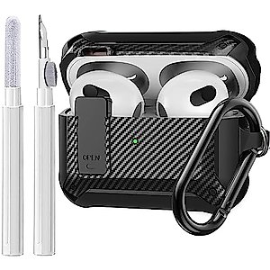 Olytop for Airpods 3rd Generation Case with Lock & Cleaner Tool, Armor Rugged Shell AirPod Gen 3 Protective Cover for Apple iPod 3rd Generation 2021 Skin with Keychain, Black