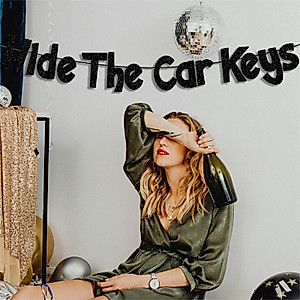 Hide The Car Keys Banner,Pre-Strung Glitter Black 16th Birthday Banner,15th and 16th Funny Birthday Party Decorations for Boys Girls 16 Year Old,Sweet Sixteen,Happy 16th Birthday Supplies Gifts Ideas
