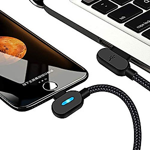 Quickeep 90 Degree iPhone Charger Cable 3 Pack 10ft Right Angle Lighning Cable with Blue LED Light Fast Charging Cable Nylon Braided Cord Compatible with iPhone 12 11 Xs MAX XR X 8 7 6s Plus (Black)