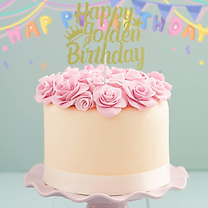 Happy Golden Birthday Cake Topper, Stay Golden Glitter Banner Gold Birthday Decorations Golden Girls Party Supplies Golden Birthday Gifts Hanging Garland for Boys Girls Birthday Baby Shower Party