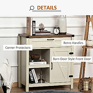 HOMCOM Farmhouse Sideboard Buffet Cabinet, Rustic Barn Door Kitchen Cabinet, Accent Cabinet with Storage for Living Room, Distressed White