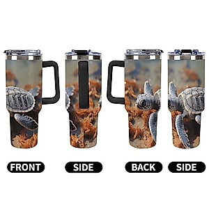 YTLKGFP 40 Oz Large Capacity Car Cup Cut Sea Turtle Tumbler with Handle (Black) Straw Lid Insulated Stainless Steel Water Bottle Travel Mug Leak-proof Car Cup Keeps Cold Or Hot