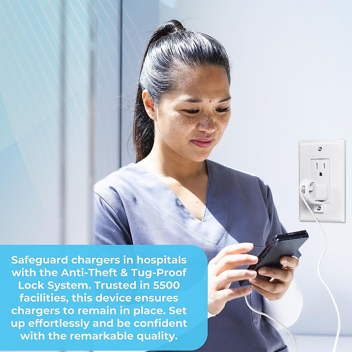 LOCK SOCKET Charger Lock - Anti Theft Cord & Outlet Lock, Firmly Secures Phone Chargers from Unplugging, for USB Charging Cube for iPhone, Includes Security Screw & Allen Wrench. 2 Pack