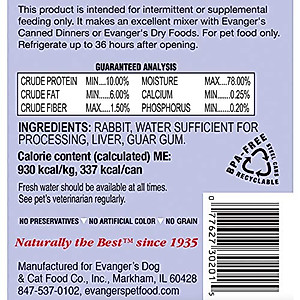 Evanger's Grain-Free Single Protein Game Meats for Dogs & Cats, Rabbit, 12.8 OZ, Pack of 12