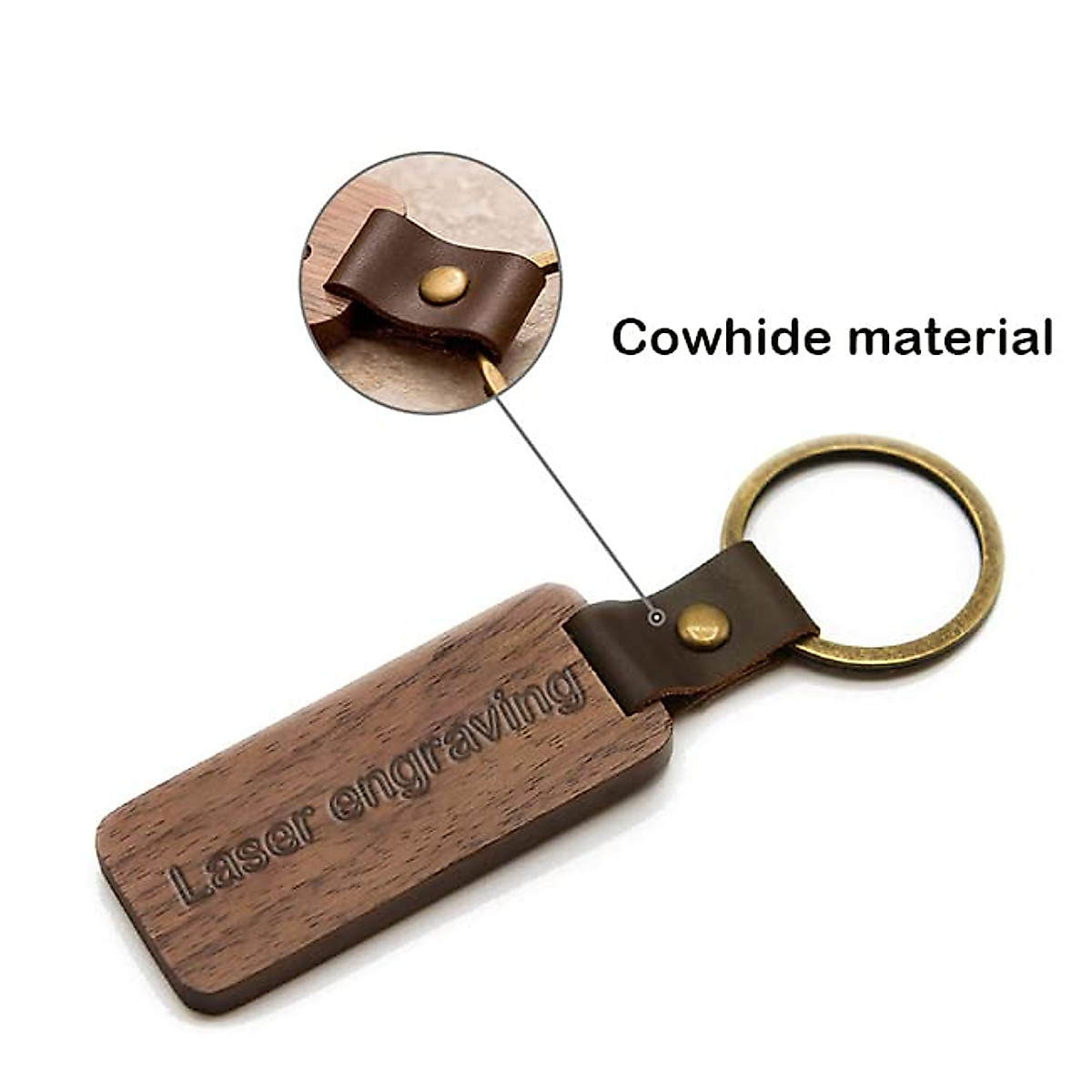 POVOKICI 10 Pack Blank Wood Keychain, Rectangle Walnut Keychains with Leather Strap, Personalized Key Tags for DIY Car Ornament Gift, Key Ring Gift Craft for Birthday, Engraving Gift