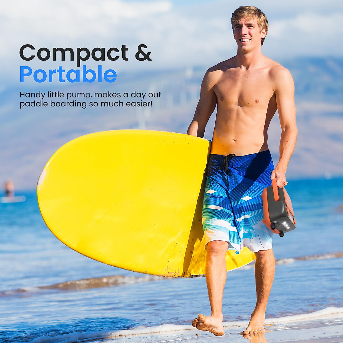 SereneLife Inflatable Paddle Board Pump Compressor - 16PSI High Pressure SUP Inflator - 12V DC Car Connector - Electric Air Pump for Paddle Boards, Boats, Rafts, Pool Toys - Deflation Function