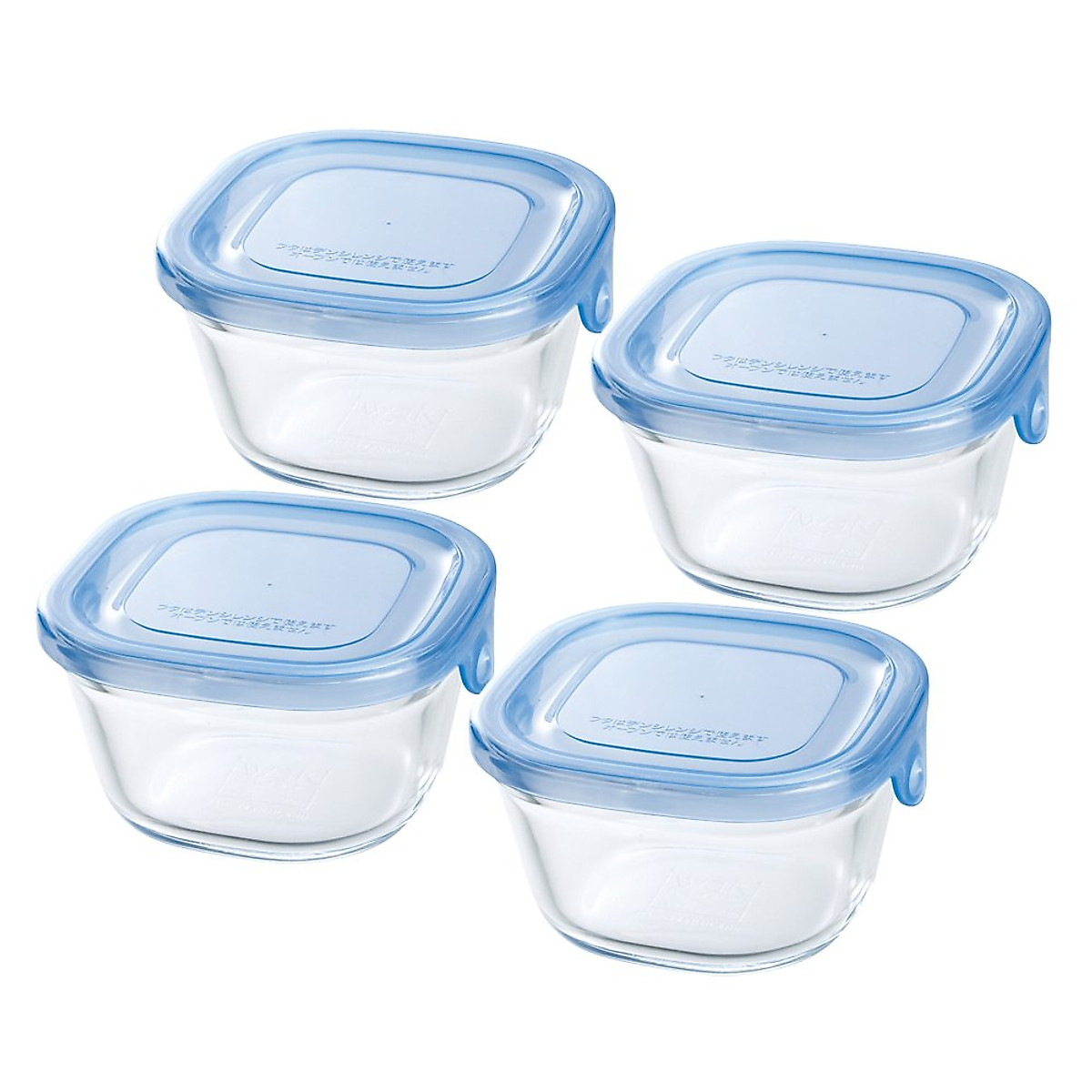 iwaki NEW Pack & Microwave Oven [Square] 200ml × 4-piece set, Aqua Blue (KBT3200BLN)