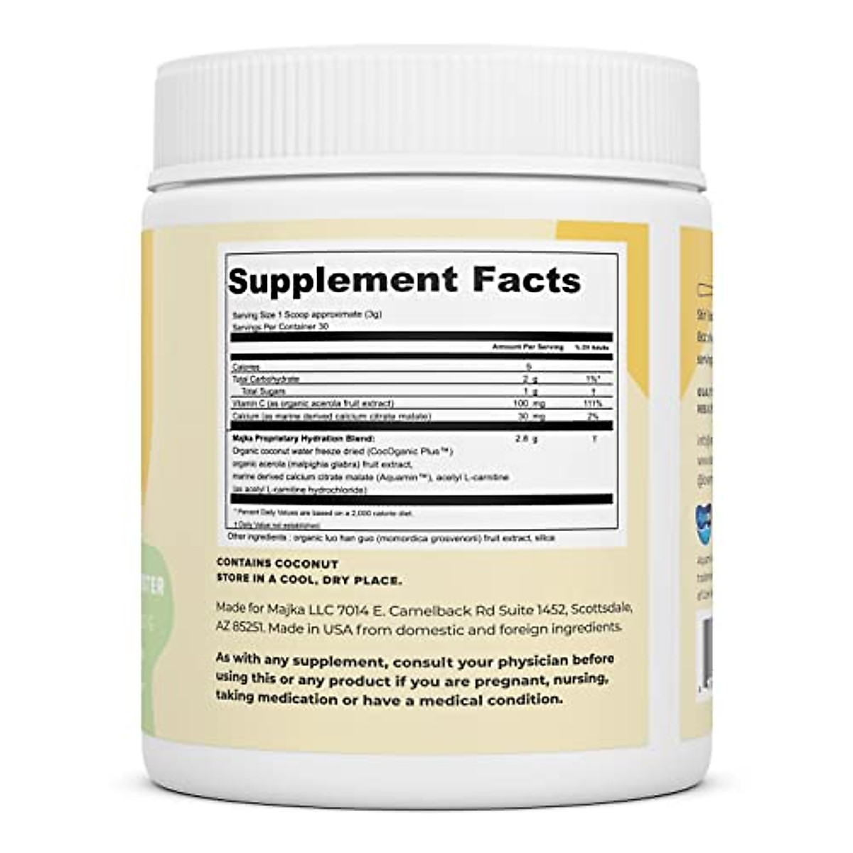 MAJKA Organic Hydration Booster Powder for Lactating, Nursing, Pregnant Moms, Safe Supplement for Pregnancy and Breastfeeding for Energy, Breast Milk Supply, Vegan, Gluten Free (Coconut, 30 Servings)