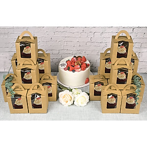 NPLUX Cupcake Boxes,60pcs Single Cupcake Carrier with Window Inserts for Bakery Wrapping(Brown)