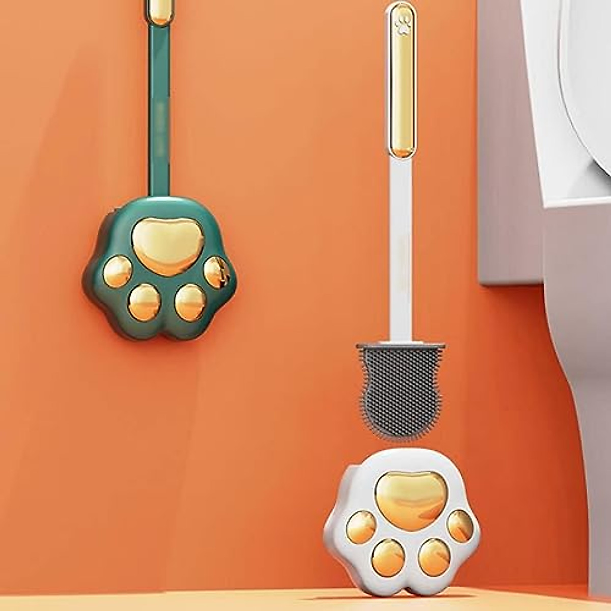 Cute Silicone Toilet Brush Wall Mount with Handle Bathroom Accessories Toilet Cleaner Brush Toilet Bowl Brush and Holder Set