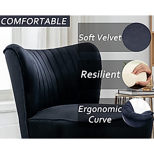 Janoray Velvet Accent Chair Set of 2 Comfy Living Room Chair Armless Slipper Chair Mid Century Side Chair Single Sofa Chair with Golden Legs Wingback for Bedroom Guest Room, Black