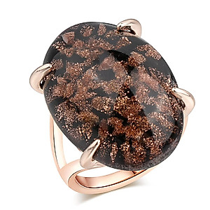 Vintage Agage Ring for Women Rose Gold Plated Chunky Dome Black Artificial Band Ring Comfort Fit Boho Bollywood Turkish Style Jewelry Size 8