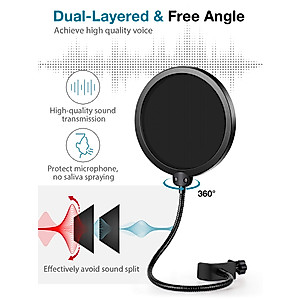 InnoGear Microphone Stand, Adjustable Mic Stand Set for Blue Yeti Nano Suspension Boom Scissor Arm Stand with 5/8" to 3/8" Screw, 5/8" to 1/4 Screw, Nano Mic Windscreen and Dual Layered Mic Pop Filter