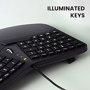 Perixx PERIBOARD-330B, Wired Ergonomic Keyboard with Adjustable Wrist Rest, Illuminated Keys, and Membrane Low Profile Keys, 2 Extra USB Ports, US English Layout