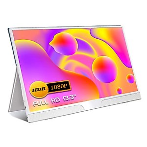 Serchou 13.3-inch HDR1080P HD Portable Monitor, Office/Gaming/Entertainment External Expansion Screen (Color : White)